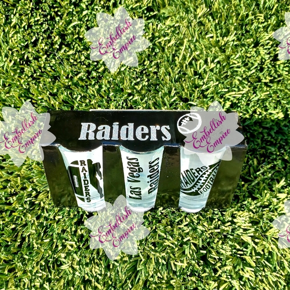 Handmade/Custom | Dining | New 3pc Custom Las Vegas Raiders Shot Glass ...